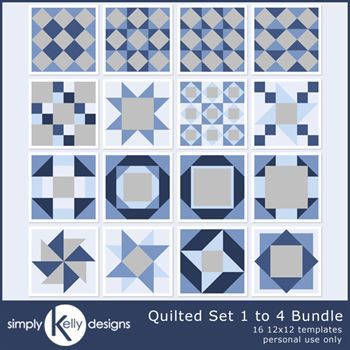 12 X 12 Quilted Template Set 1 - 4 Bundle | Digital Art