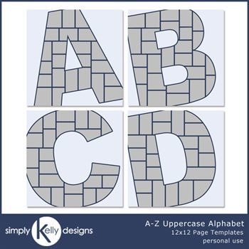 A - Z Uppercase Alphabet 12x12 Page Template Set | Digital Art