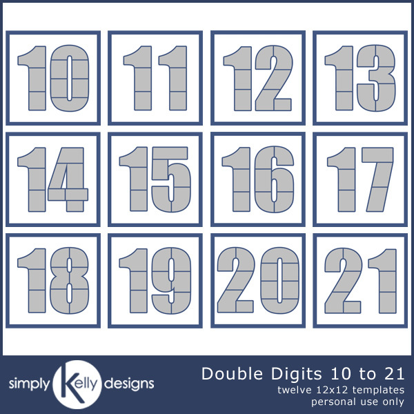 Double Digits 12x12 Templates 10 To 21 | Digital Art