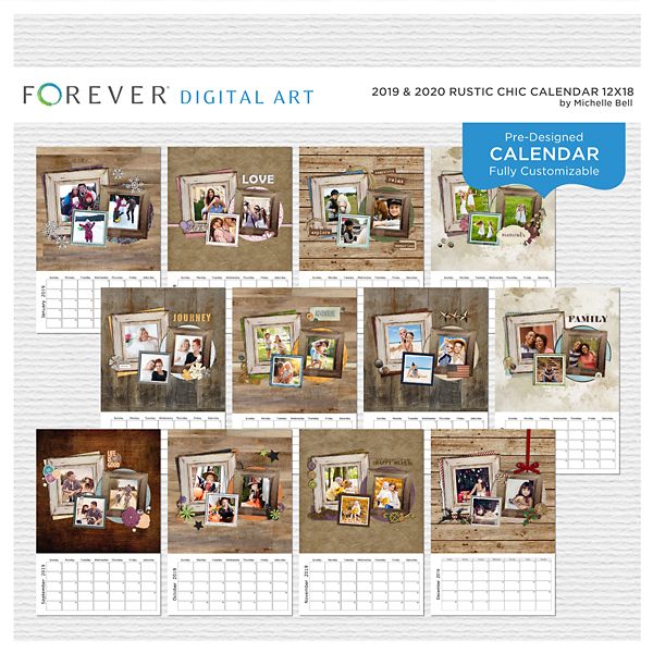 2019 & 2020 Rustic Chic Calendar 12x18 | Digital Art