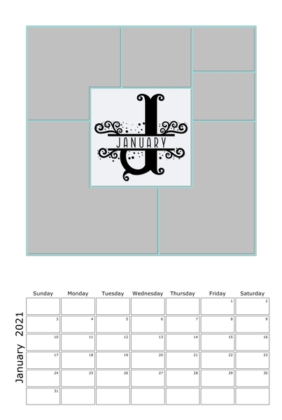 Split Monogram Template Calendar 12x18 | Digital Art