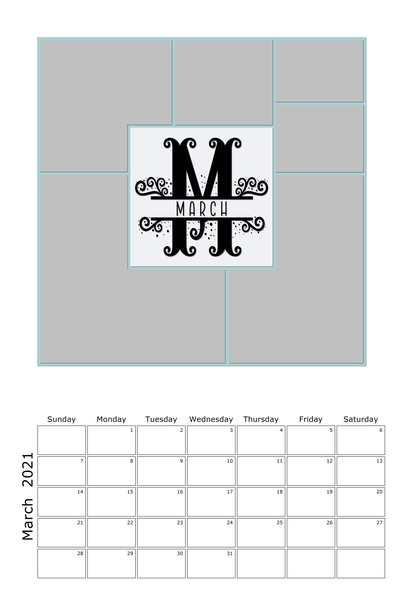 Split Monogram Template Calendar 12x18 | Digital Art