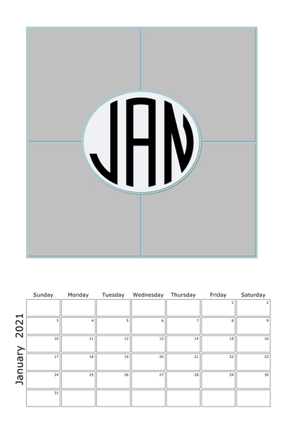 Round Monogram Template Calendar 12x18 | Digital Art