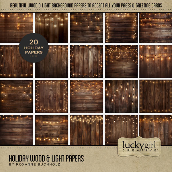 Holiday Wood & Lights Bundle | Digital Art
