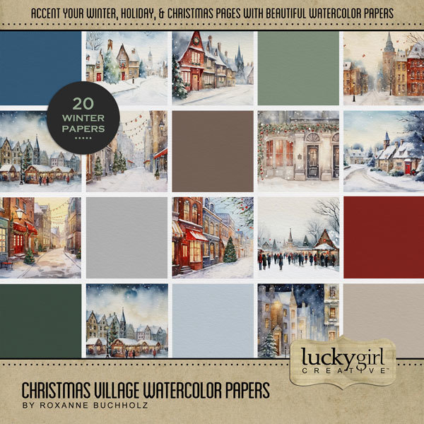 Christmas Village Watercolor Papers | Digital Art