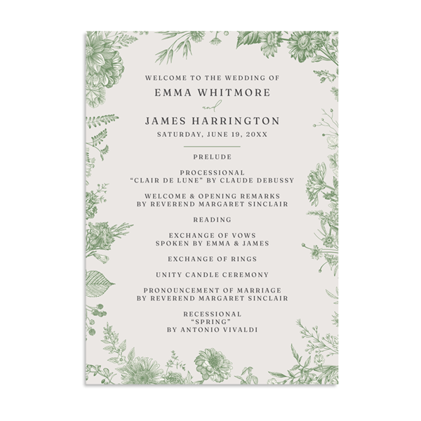 Timeless Florals Wedding Program | Photo Card | FOREVER.com